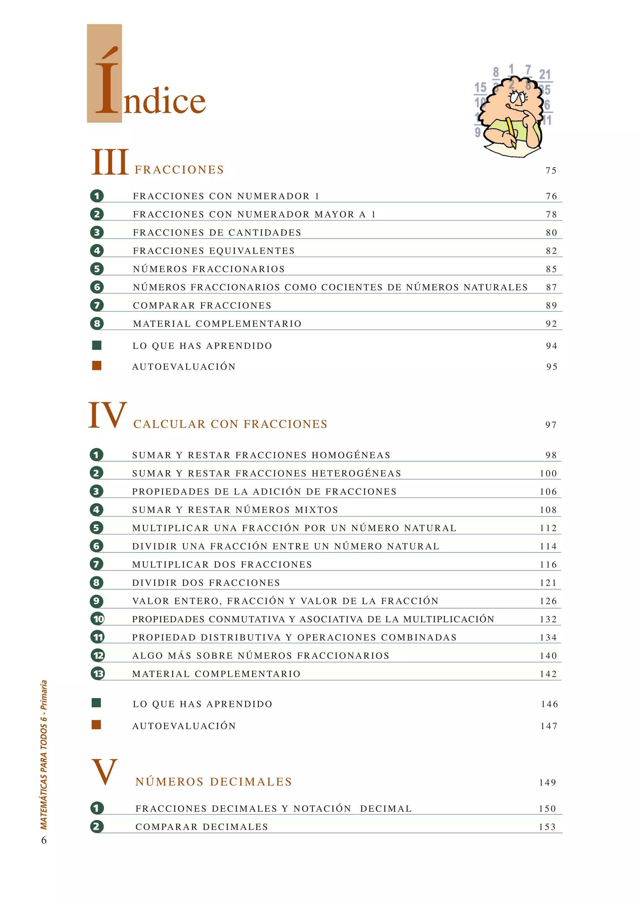 Matemáticas para Todos 6to Prim Indice | PDF
