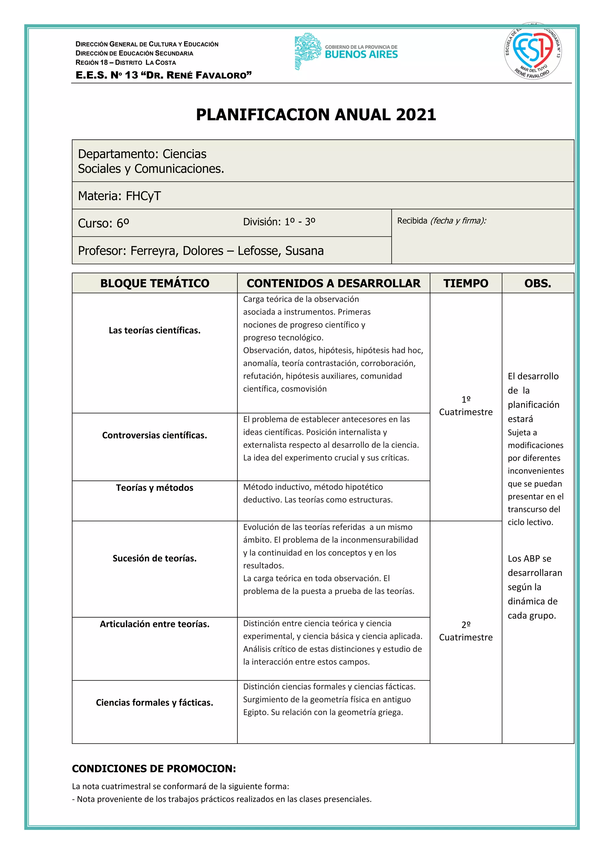6toFCHT_Planificacion_2021_ | PDF