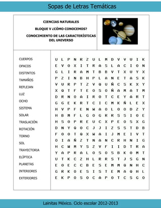 Sopa De Letras Del Sistema Solar