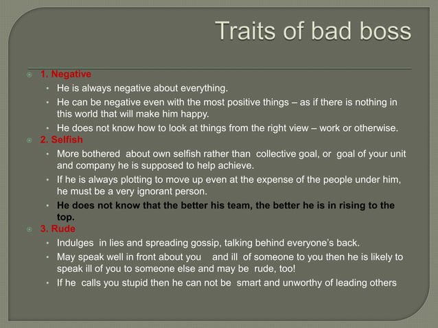 6 traits of a bad boss | PPTX | Resume Writing and Advice | Job Search