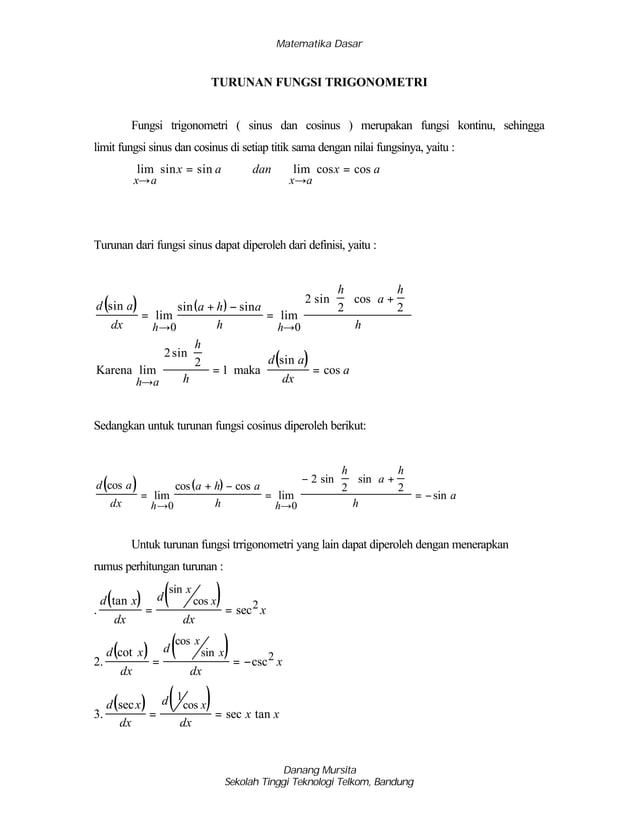 TURUNAN FUNGSI TRIGONOMETRI | PDF