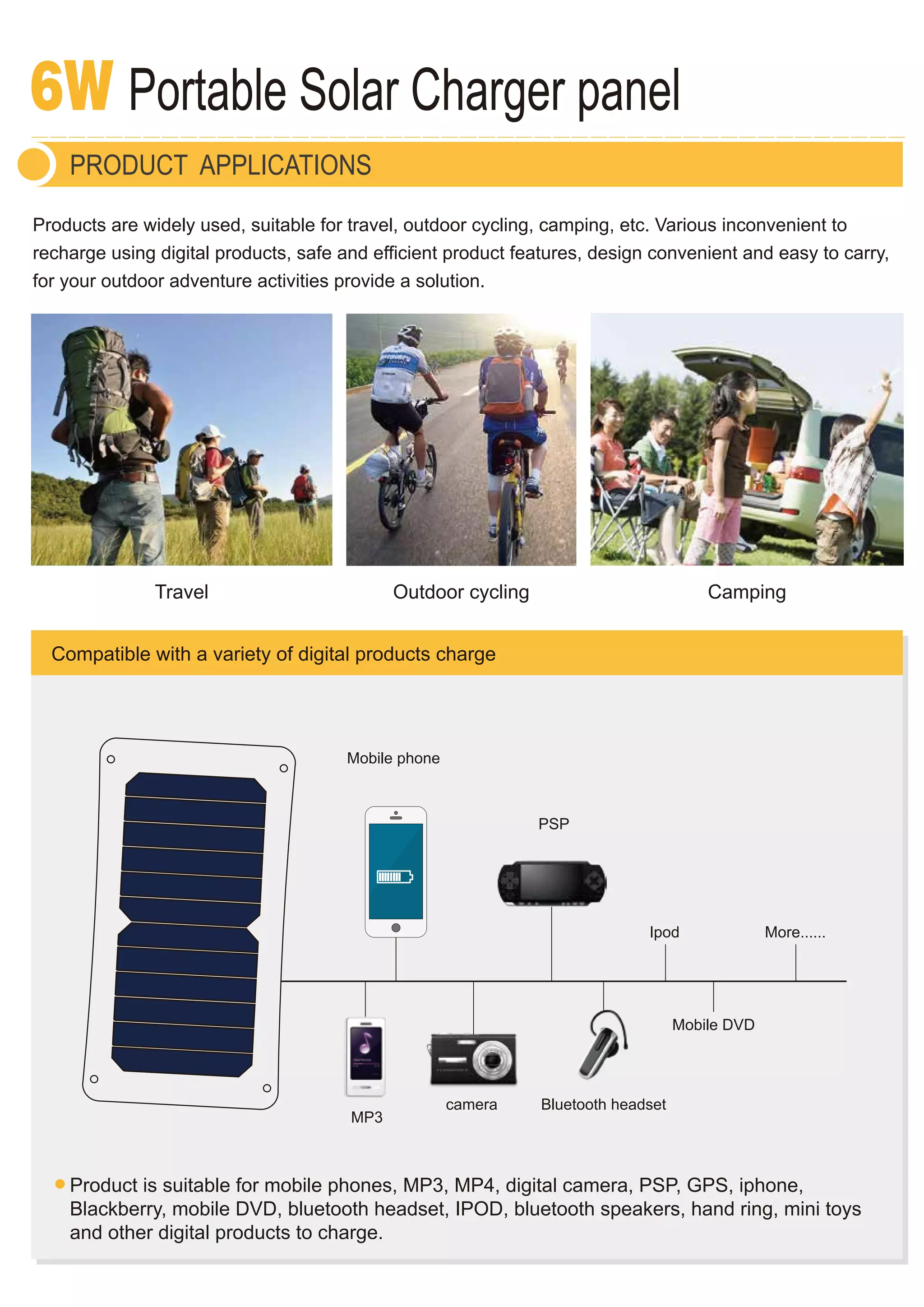 Sungold solar 6w portable solar power charger Specifications | PDF