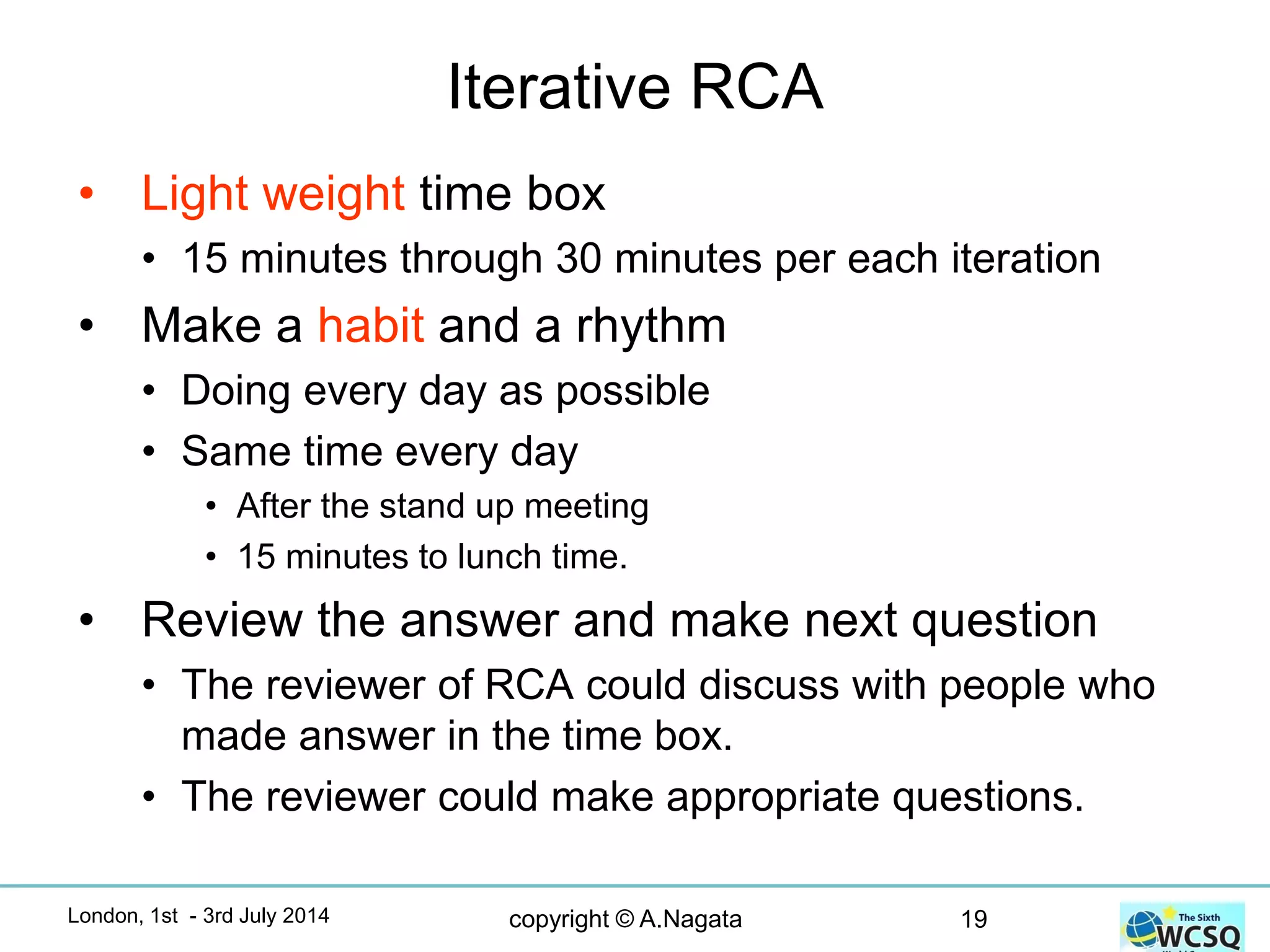 Agile RCA presentation 6 WCSQ | PDF