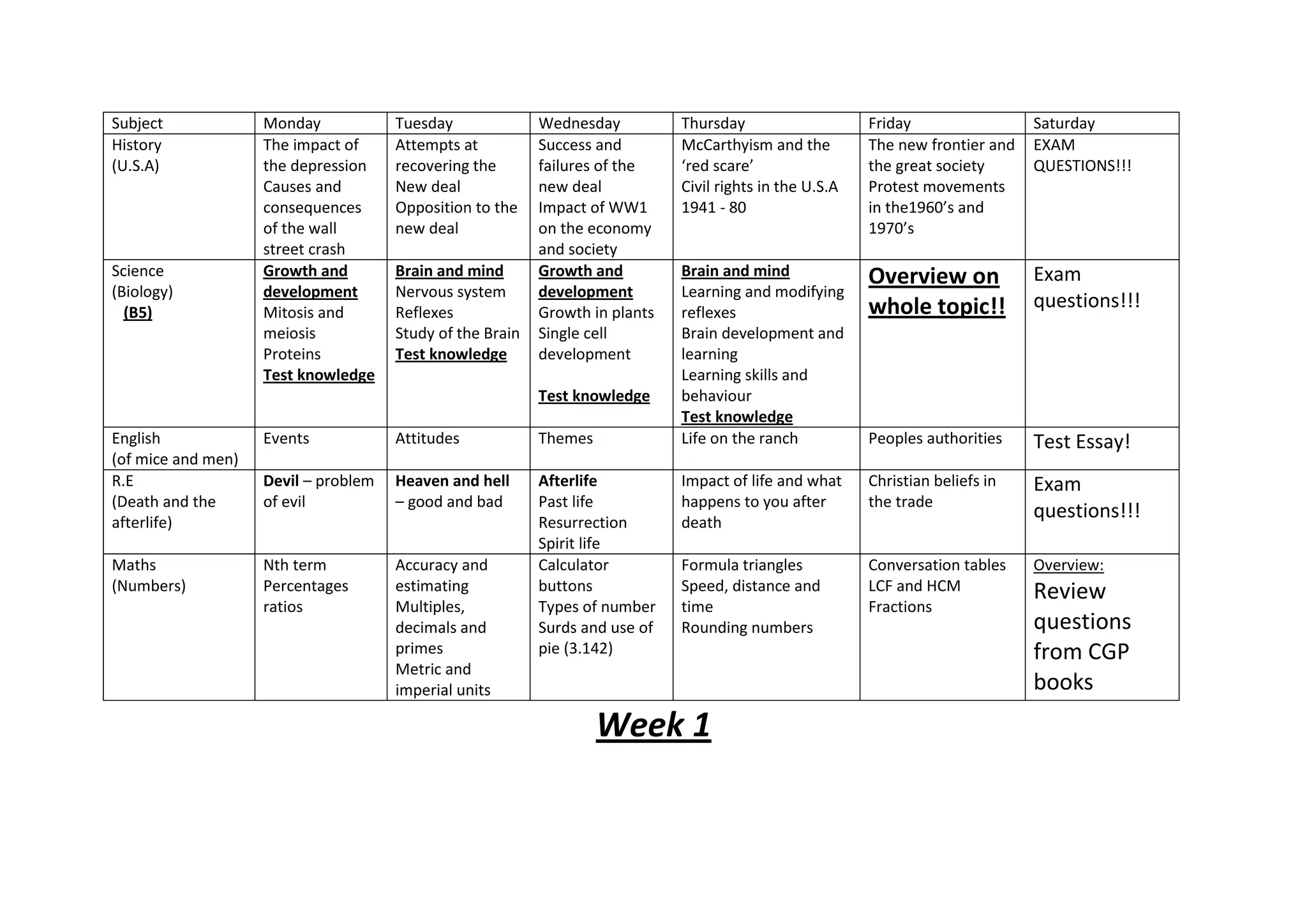 6 Week Revision Plan | DOCX