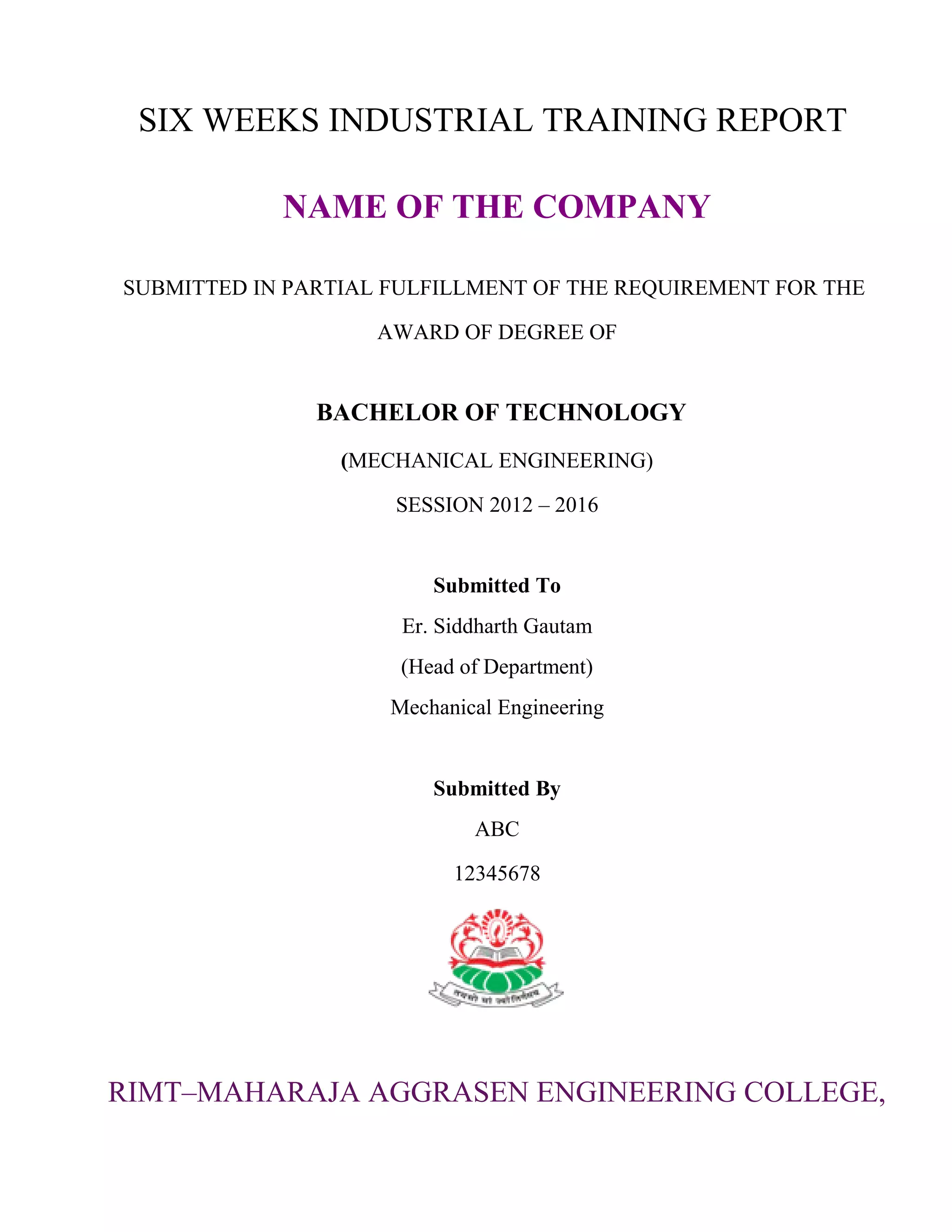 6 weeks trg_report_format | DOC