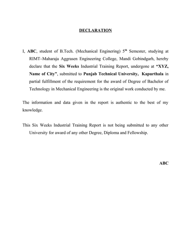 6 weeks trg_report_format | DOC