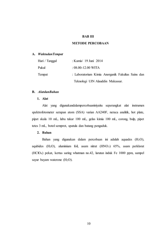 Pengujian kadar besi dalam air dengan metode aas | DOCX