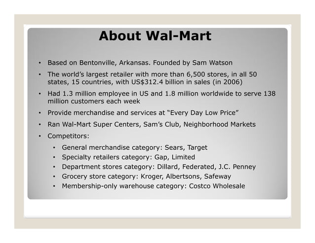 Wal mart stores inc supply chain management | PDF | Retail Industry | Industries