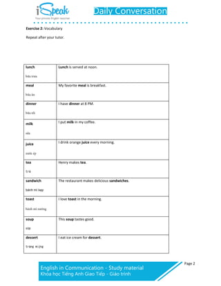 Chapter 4 unit 1. what's for lunch | PDF