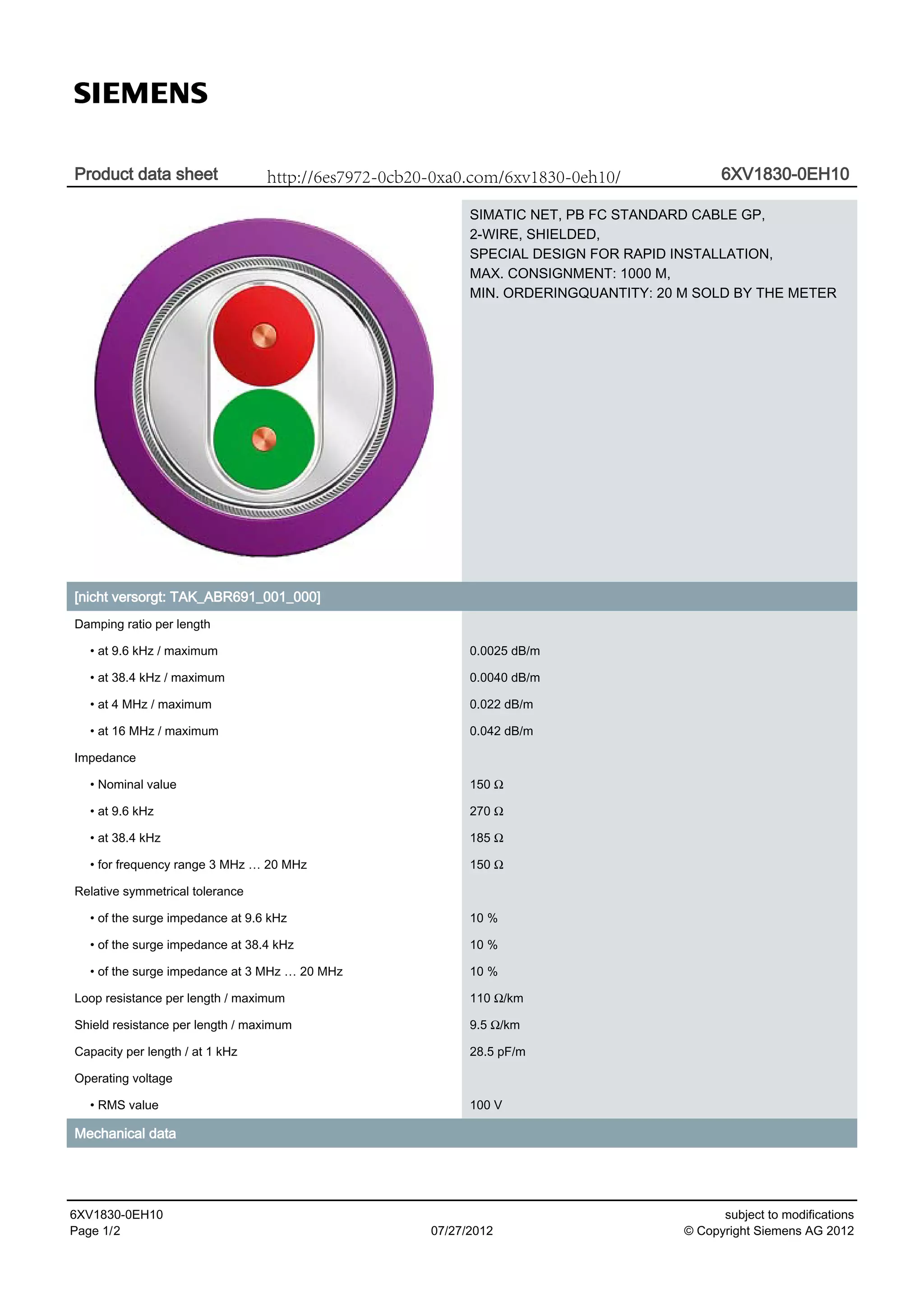 6XV1830-0EH10 data | PDF | Technology & Computing