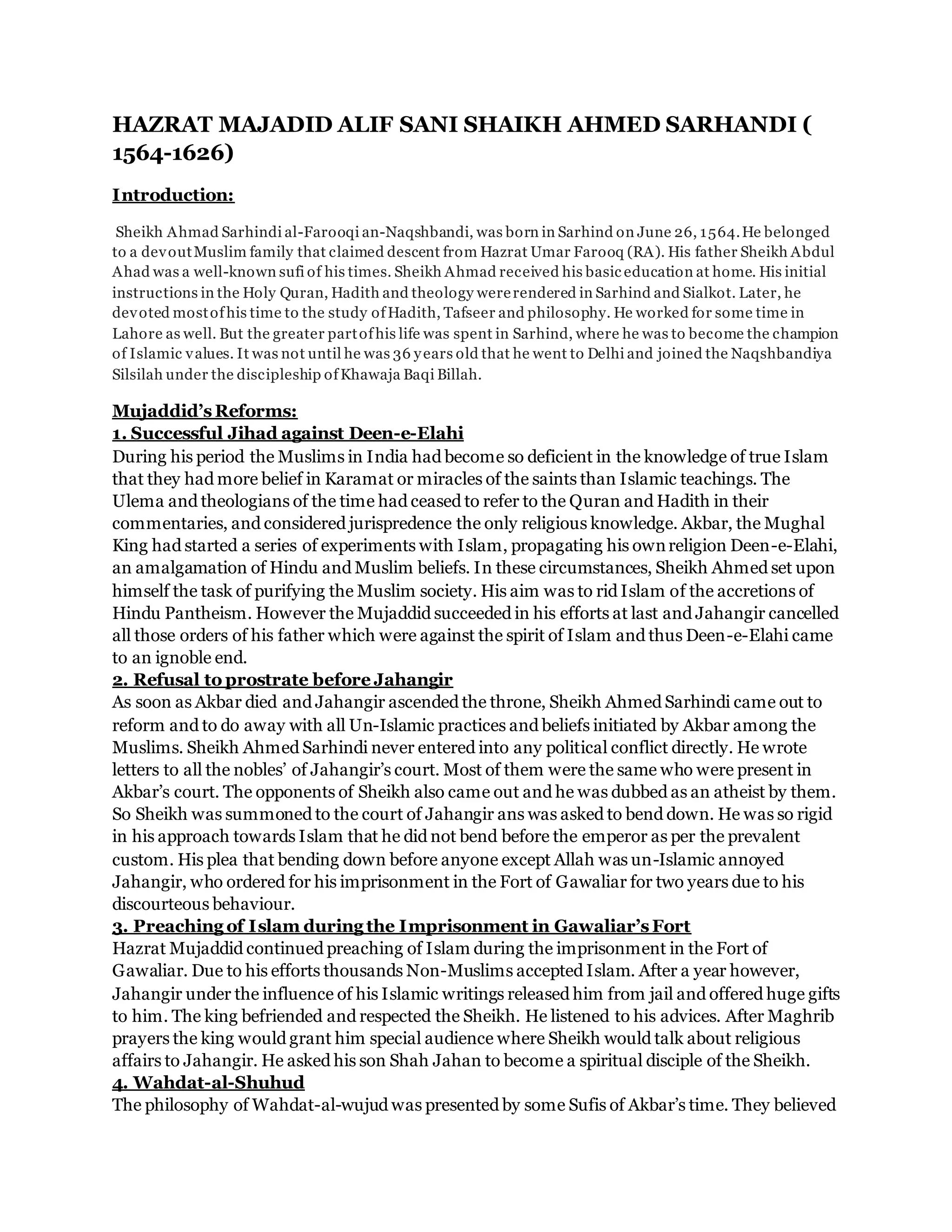 Hazrat majadid alif sani shaikh ahmed sarhandi | DOCX