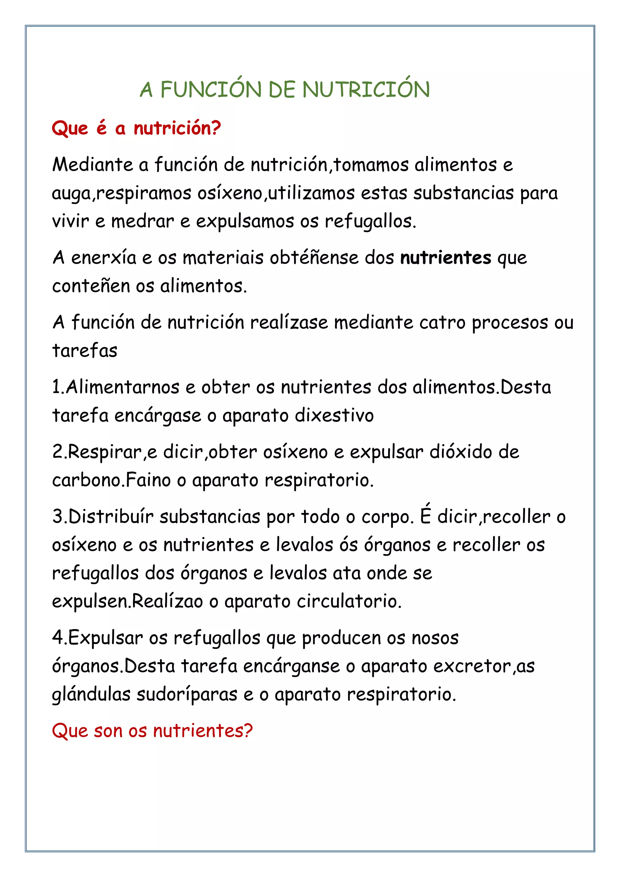 A FUNCIÓN DE NUTRICIÓN.5º E 6º DE PRIMARIA. | PDF