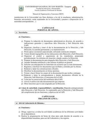 EAPI FEH UNSM-T Manual de Organización y Funciones | DOCX