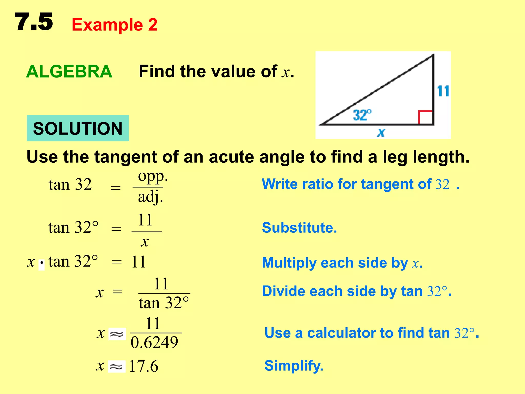 7.5 apply the tangent ratio | PPTX