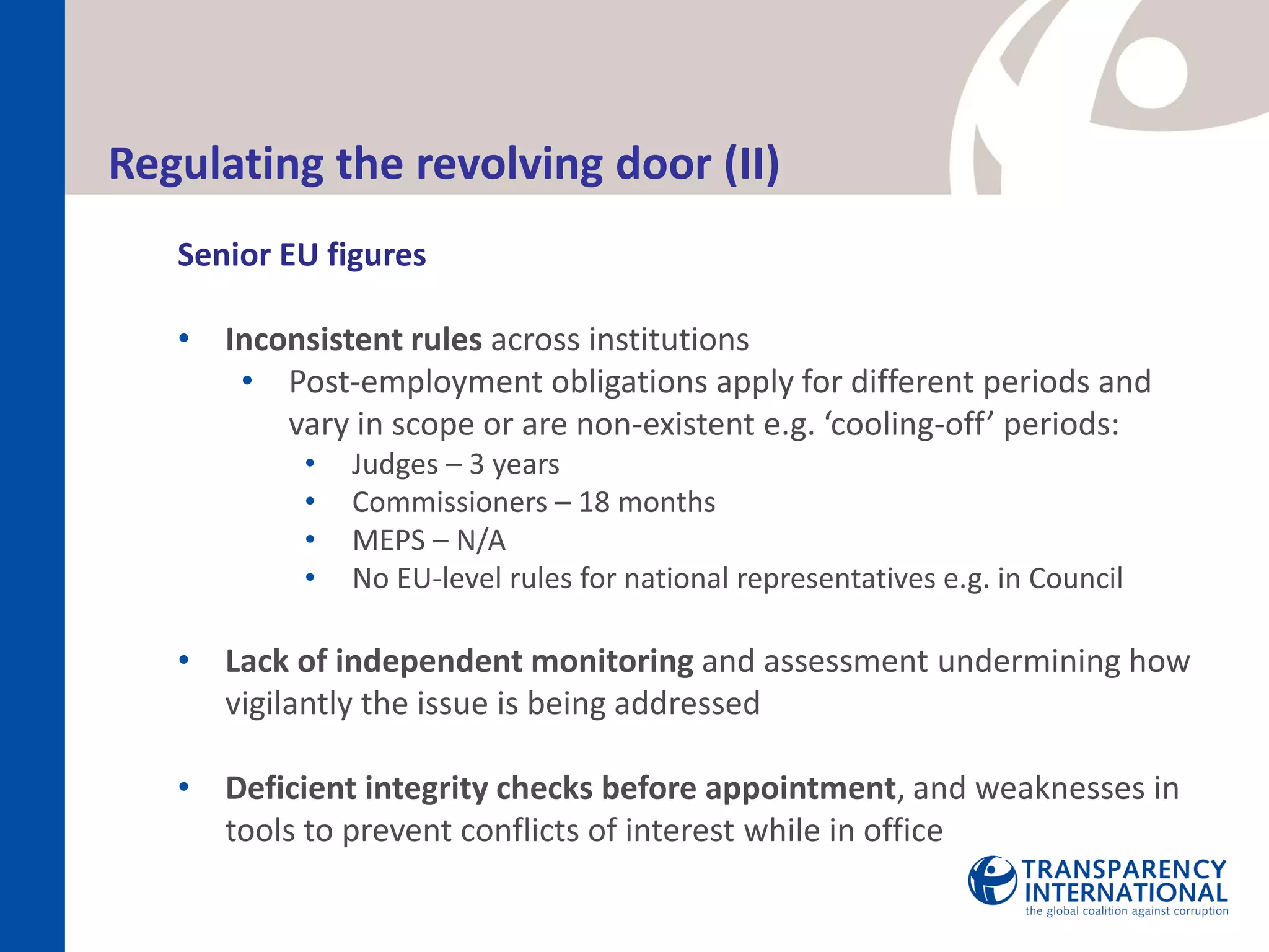 Lobbying and emerging risks to integrity: Revolving doors and expert groups at the EU level ...