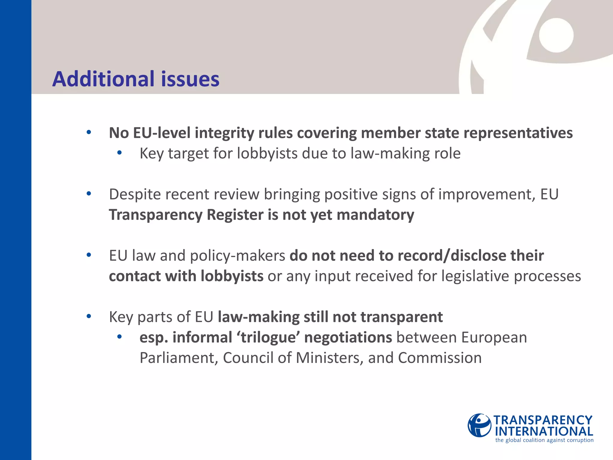 Lobbying and emerging risks to integrity: Revolving doors and expert groups at the EU level ...