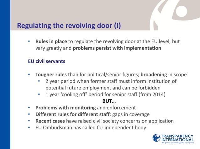 Lobbying and emerging risks to integrity: Revolving doors and expert groups at the EU level ...