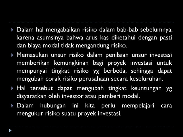 7. analisa resiko dan hasil dalam investasi | PPTX