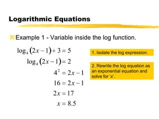 7.6 solving logarithmic equations | PPTX