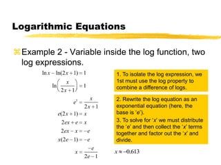 Solving Logarithmic Equations Examples