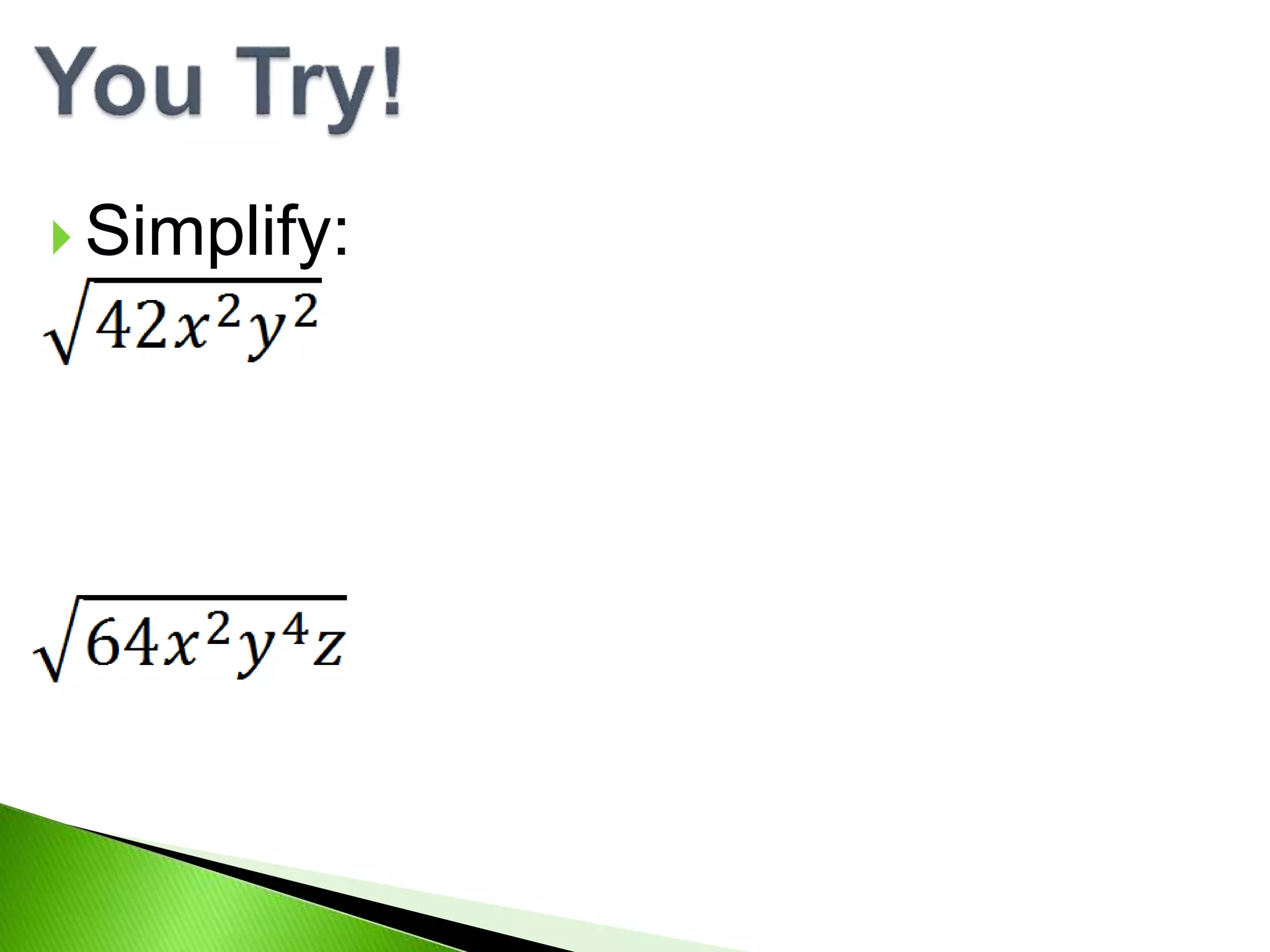 7.2 simplifying radicals | PPTX