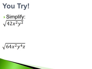 7.2 simplifying radicals | PPTX