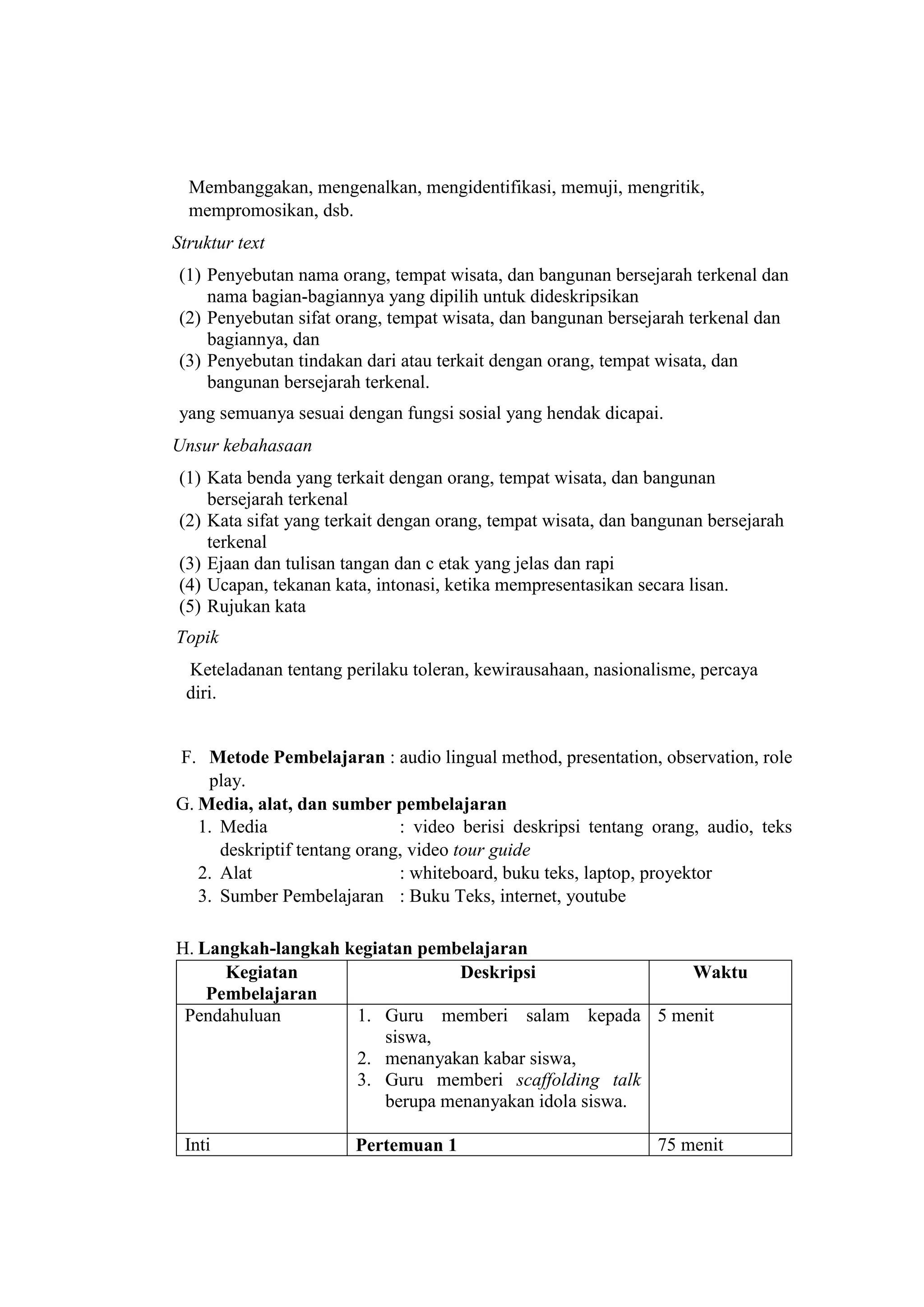 RPP BAHASA INGGRIS TEKS DESKRIPTIF KELAS X KURIKULUM 2013 | DOCX