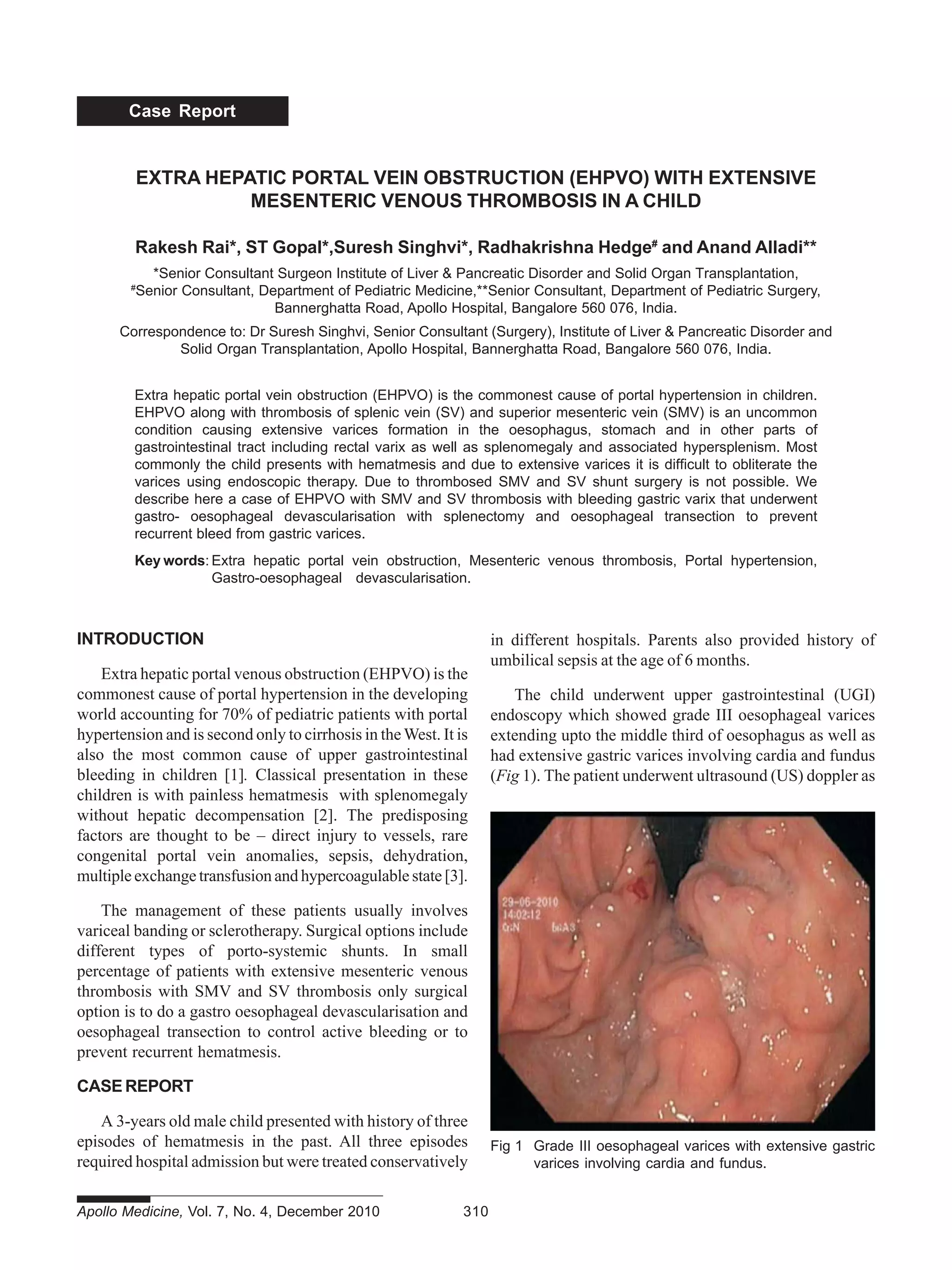 Extra Hepatic Portal Vein Obstruction (EHPVO) with Extensive Mesenteric ...
