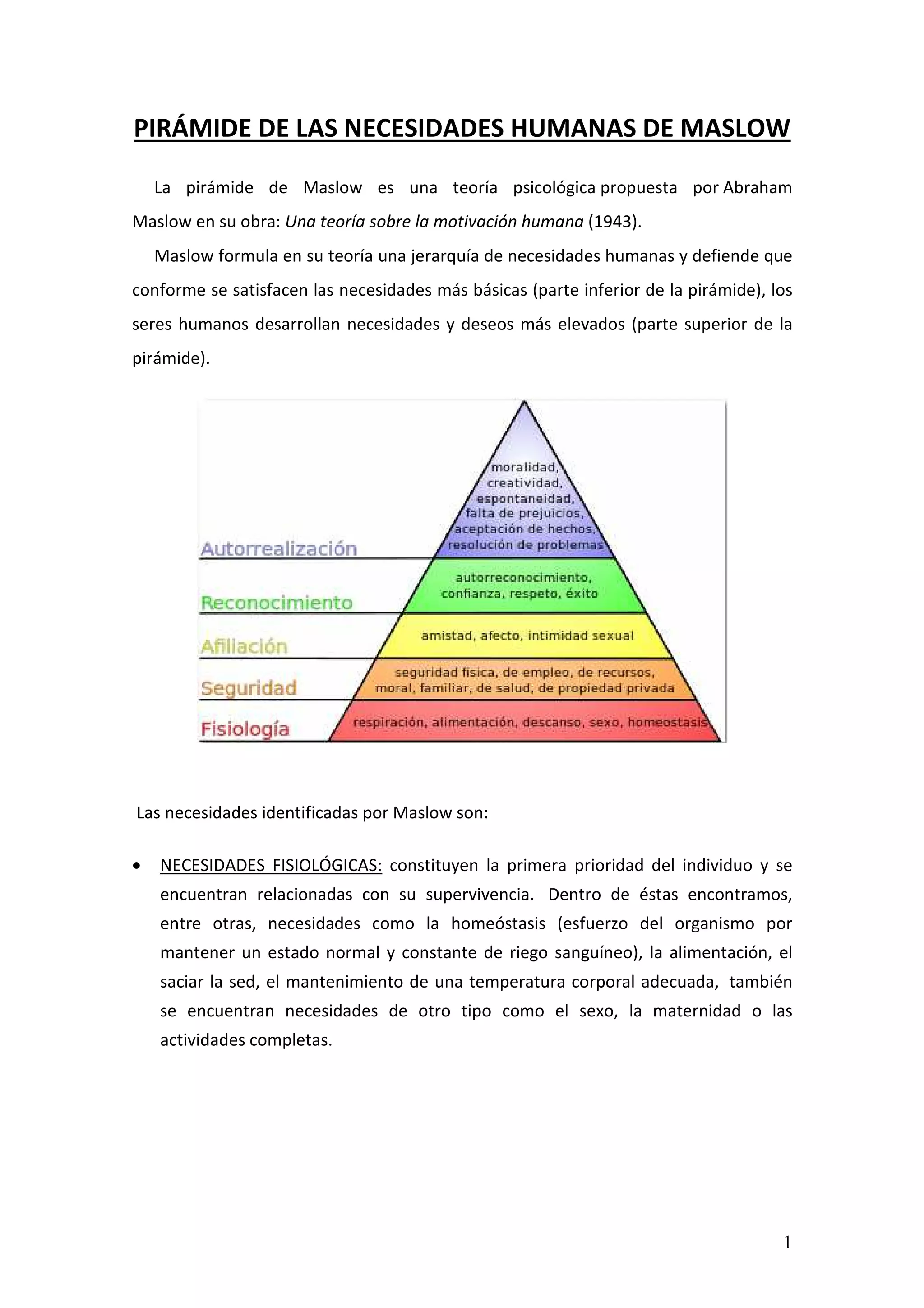 Pirámide de las necesidad humanas de Maslow | PDF
