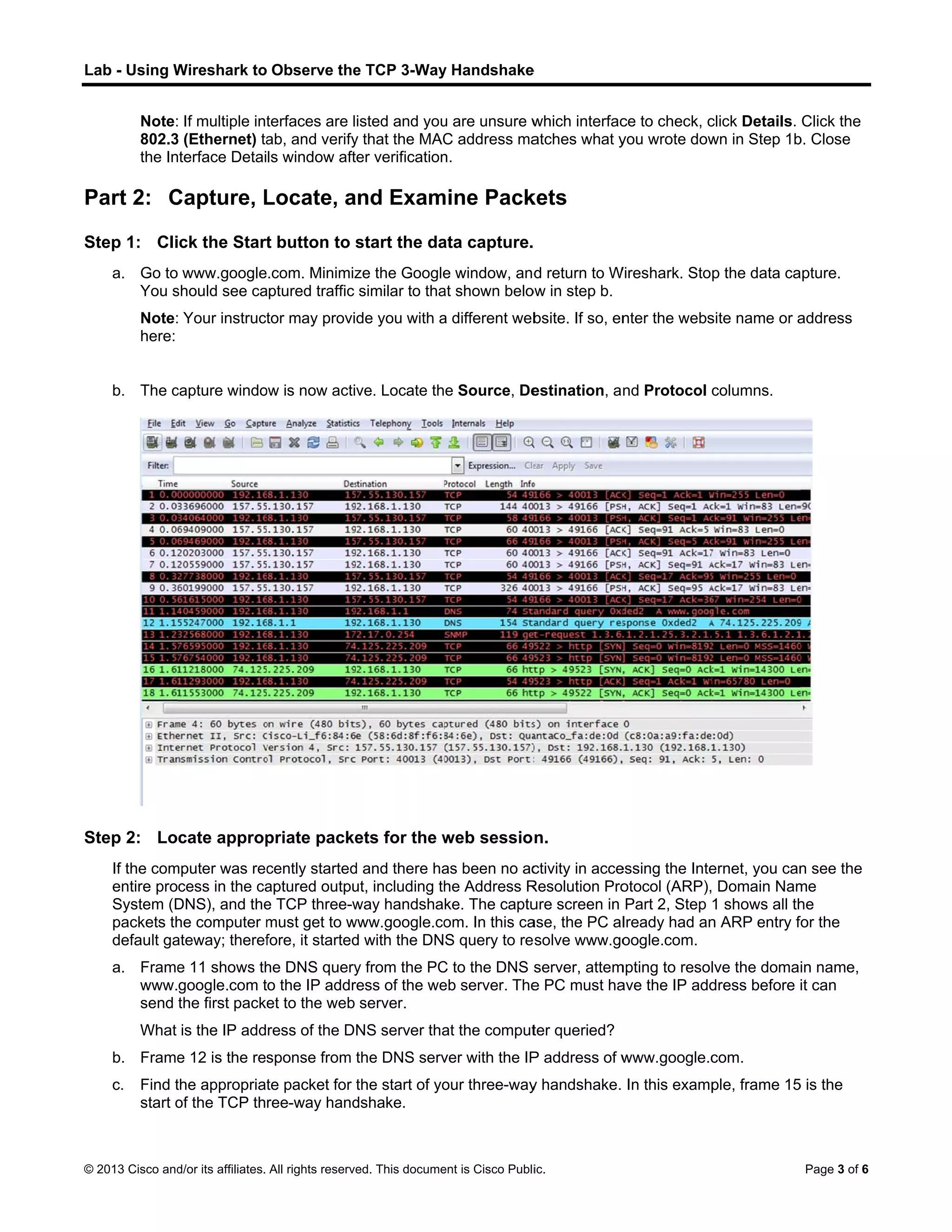 7218 Lab Using Wireshark To Observe The Tcp 3 Way Handshake Pdf
