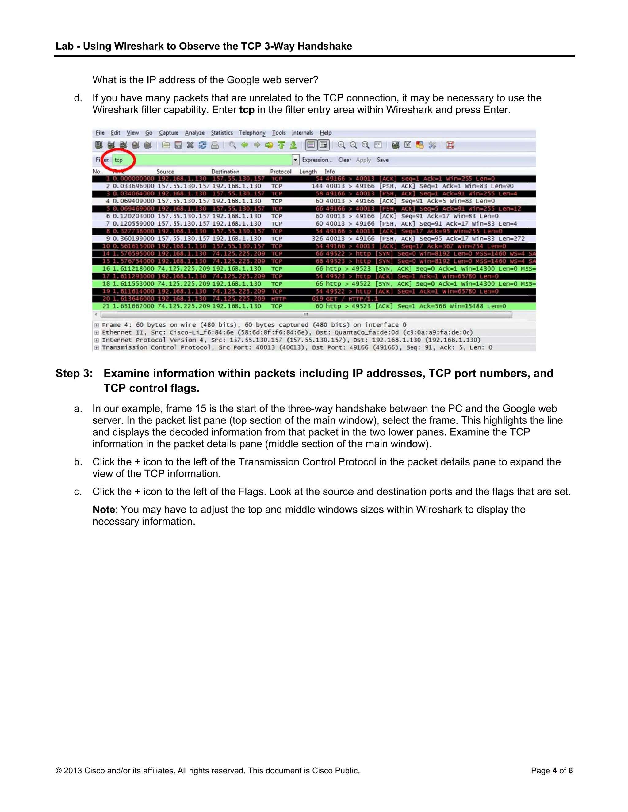 7.2.1.8 lab using wireshark to observe the tcp 3-way handshake | PDF