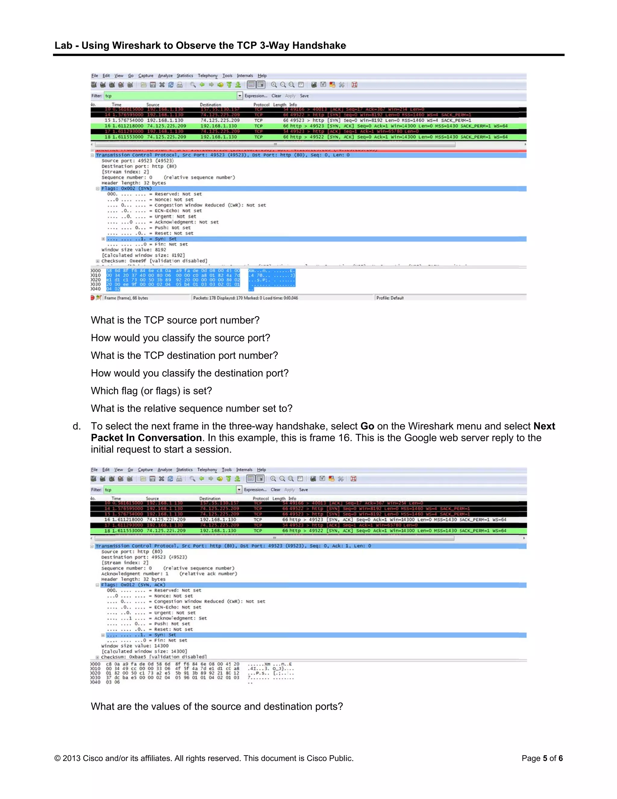 7218 Lab Using Wireshark To Observe The Tcp 3 Way Handshake Pdf