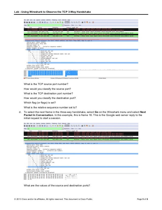 7218 Lab Using Wireshark To Observe The Tcp 3 Way Handshake