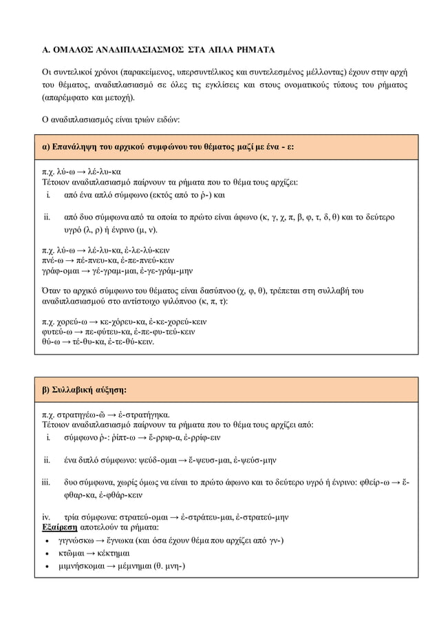 αυξηση αναδιπλασιασμος βαρυτονων ρηματων α΄συζυγιας (θεωρια) | DOCX