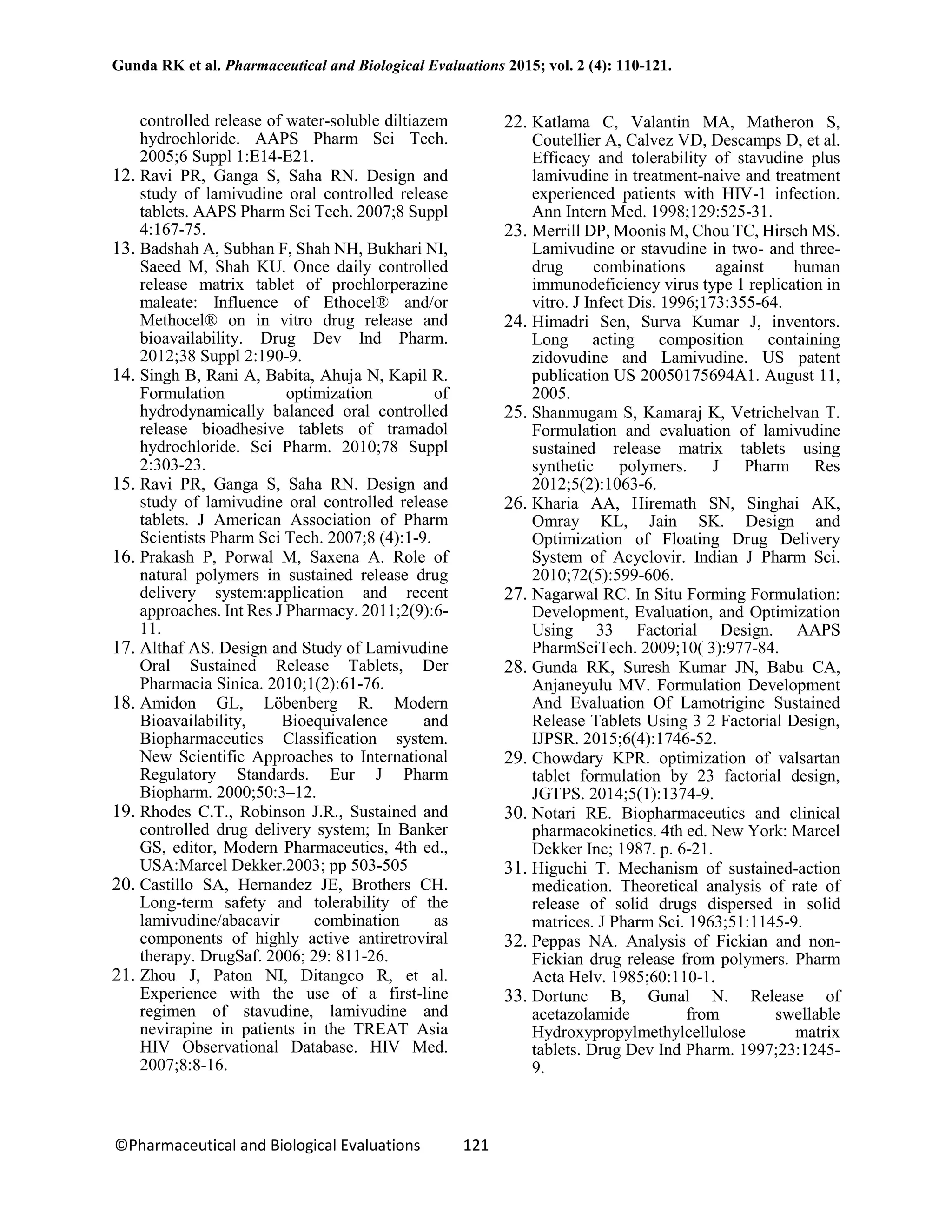 Design Formulation And Evaluation Of Lamivudine Controlled Release Tablets Pdf