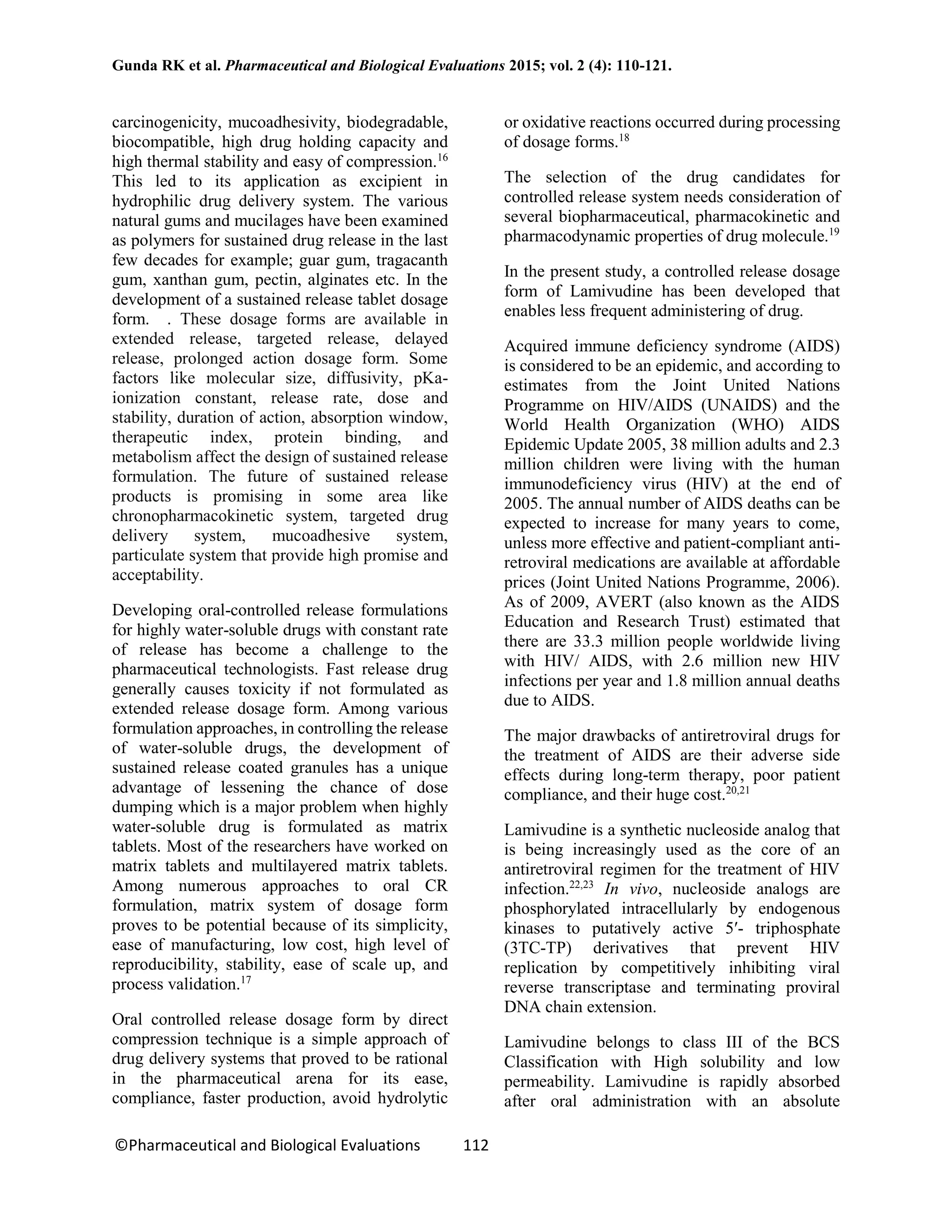 Design Formulation And Evaluation Of Lamivudine Controlled Release Tablets Pdf