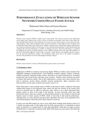 PERFORMANCE EVALUATION OF WIRELESS SENSOR NETWORK UNDER HELLO FLOOD ATTACK | PDF | Internet of ...