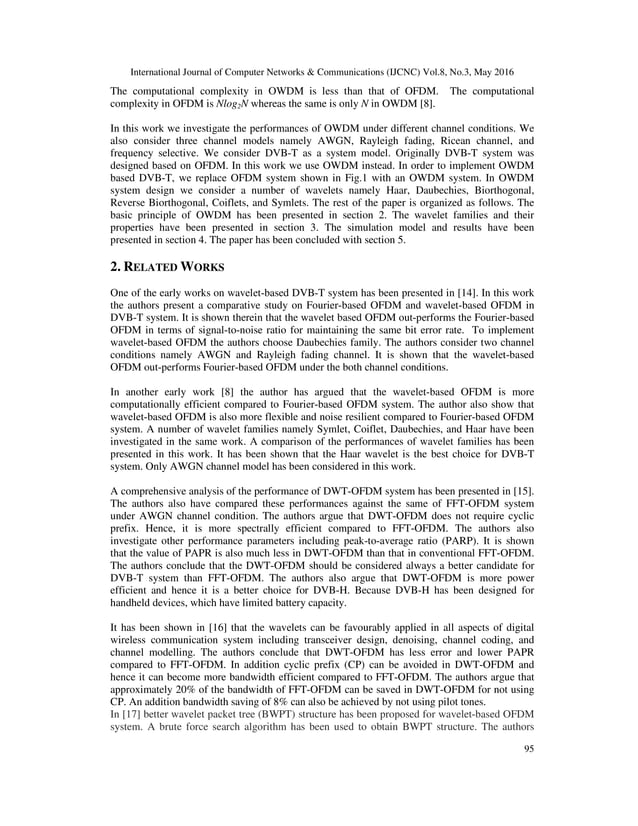 Performances Of Orthogonal Wavelet Division Multiplex Owdm System Under Awgn Rayleigh And 
