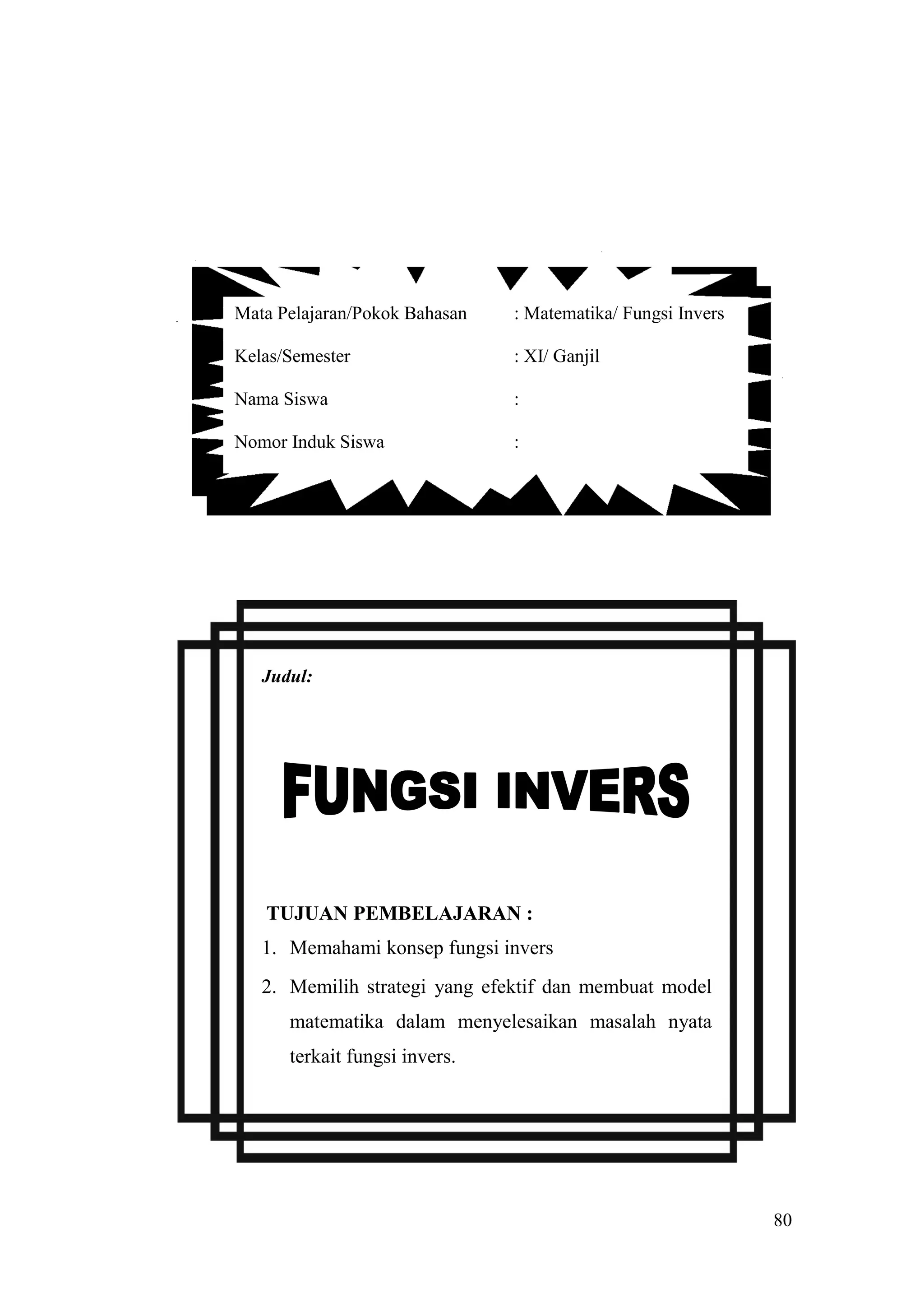 buku ajar materi fungsi invers kelas XI MIA | PDF