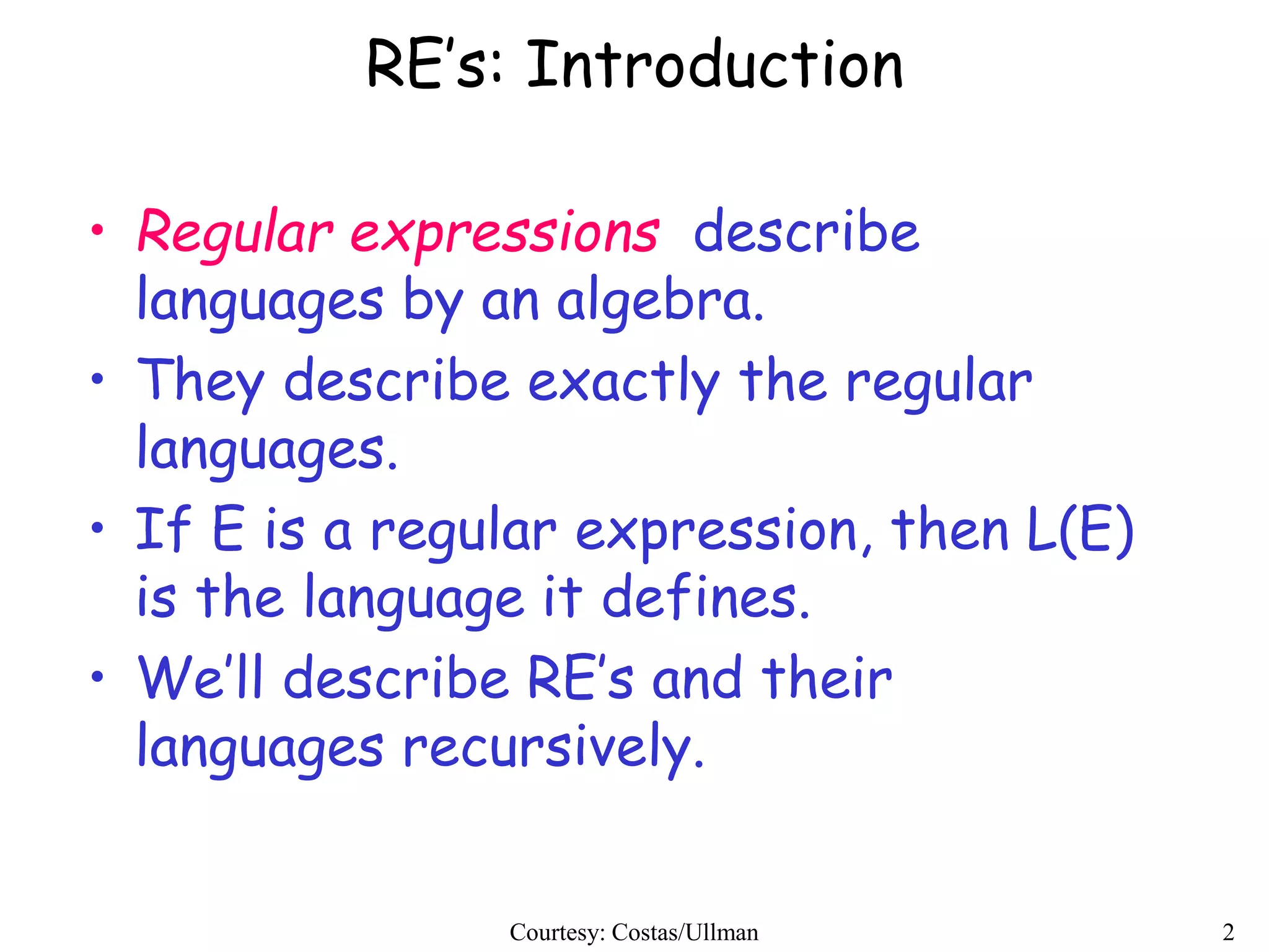 Regular expressions | PPTX | Programming Languages | Computing