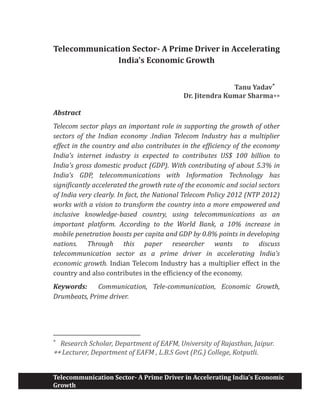 Telecommunication Sector:A Prime Driver in Accelarating India's Economic Growth | PDF | Phone ...