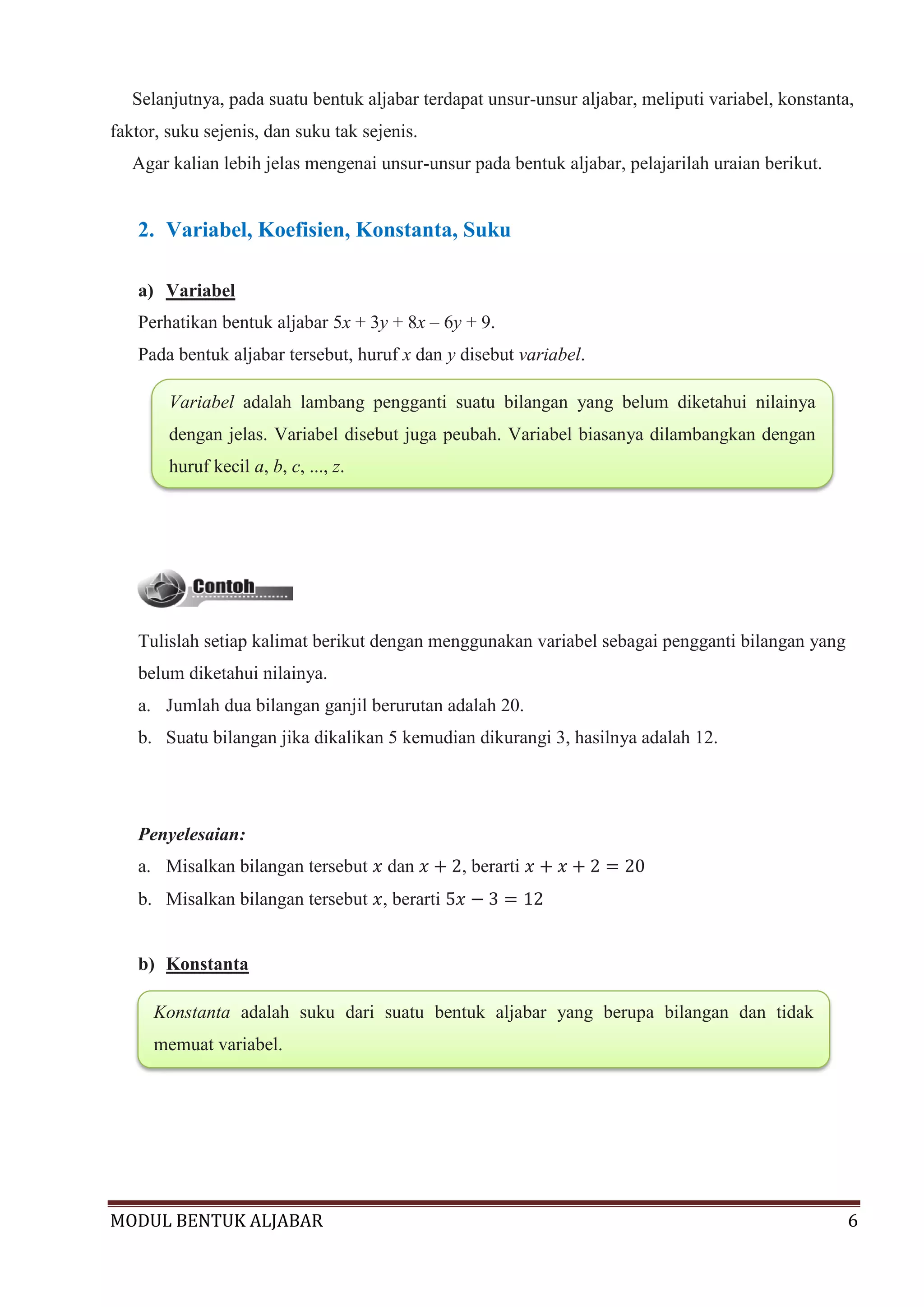 MODUL MENGENAL BENTUK ALJABAR | PDF