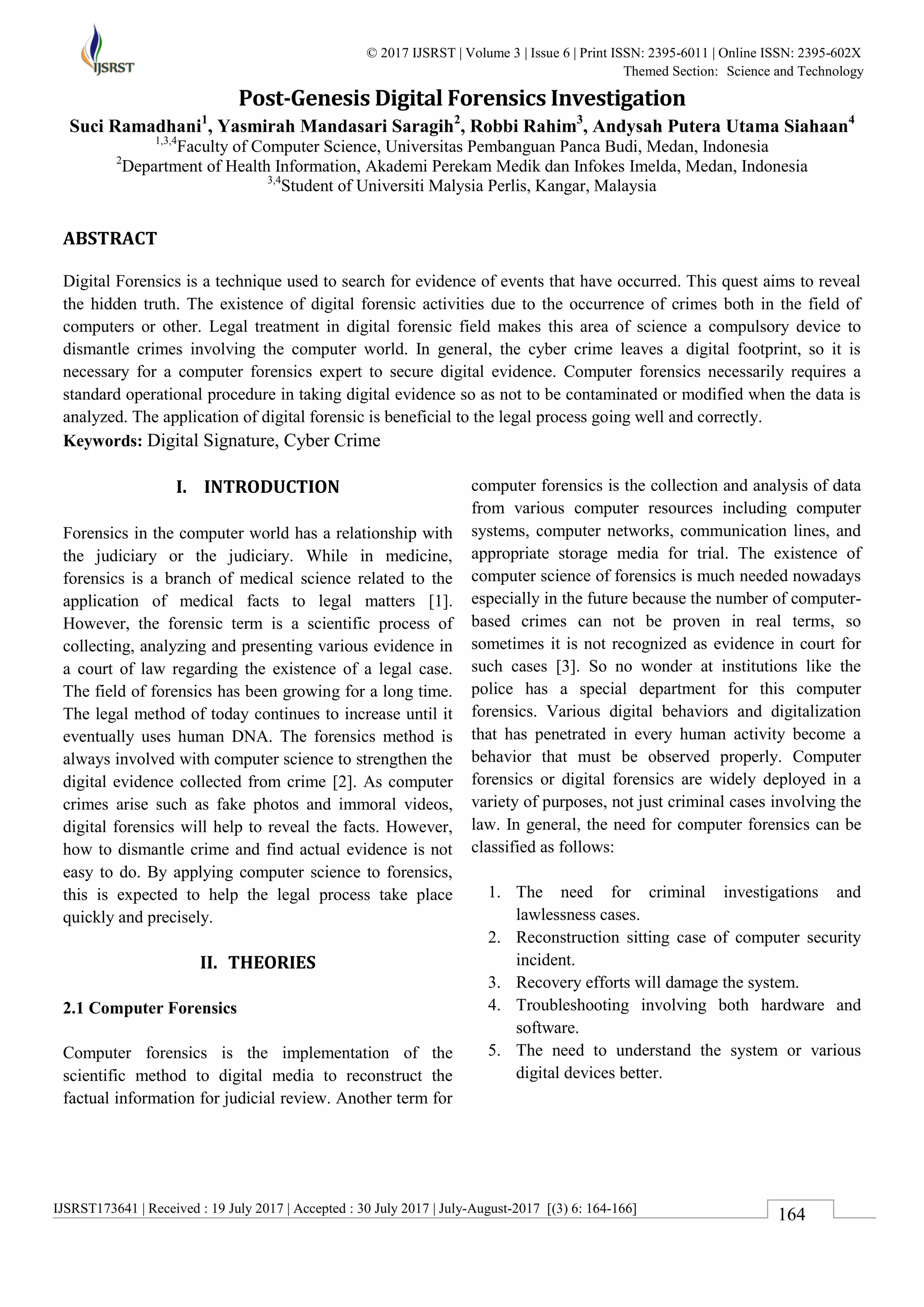 Post-Genesis Digital Forensics Investigation | PDF