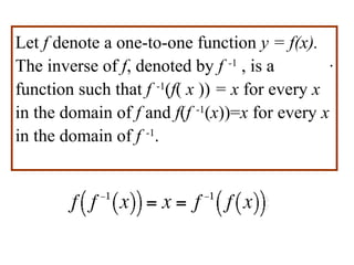 7.7 one to_one_functions_-_inverse_functions | PPT