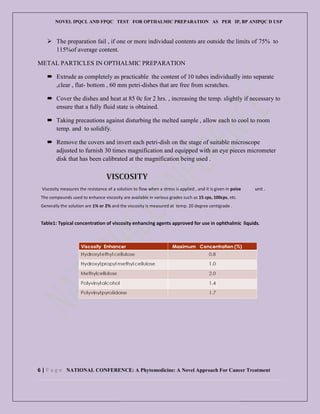 NOVEL IPQCL AND FPQC TEST FOR OPTHALMIC PREPARATION AS PER IP, BP ...