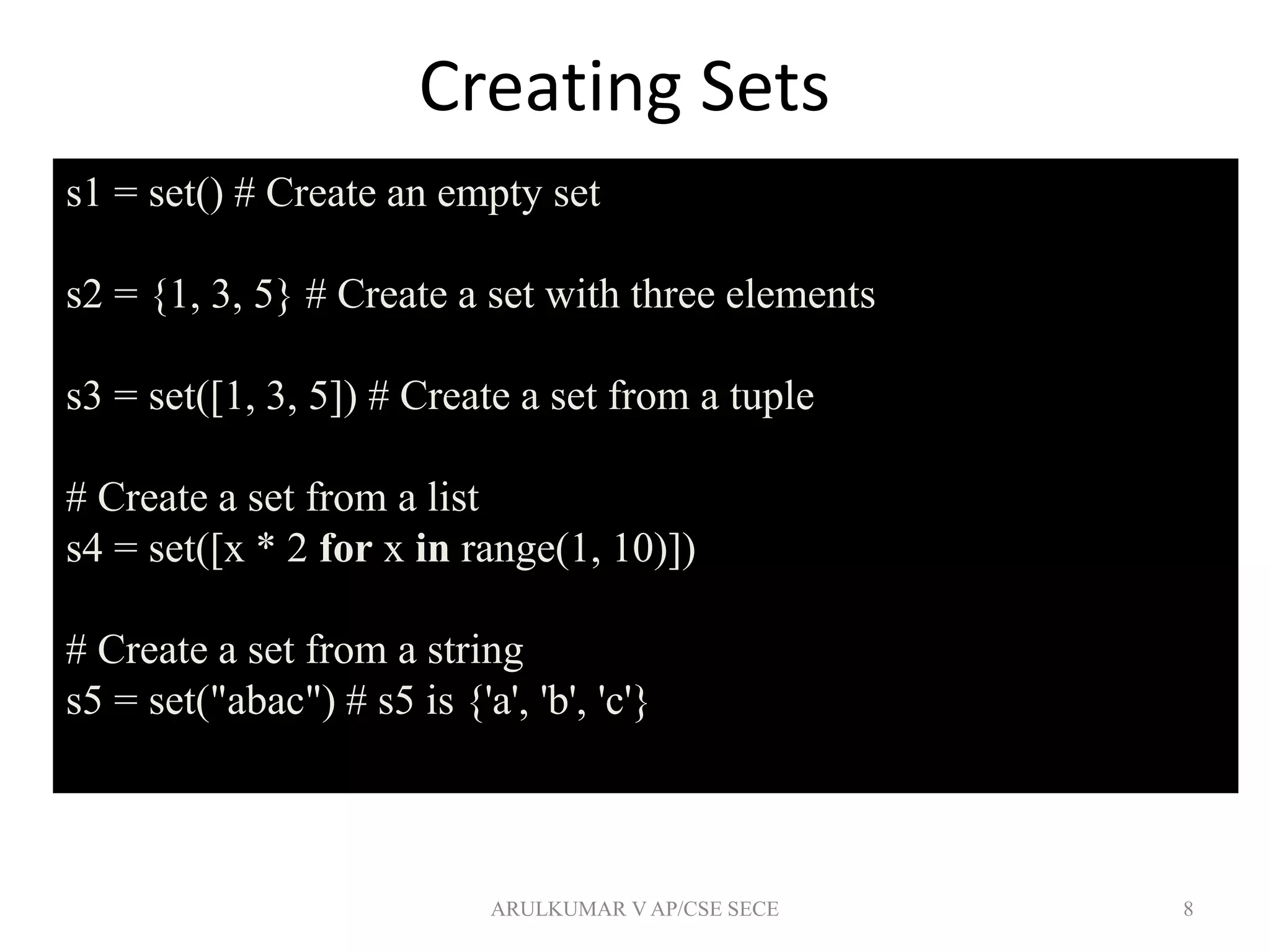 7. tuples, set & dictionary | PPT