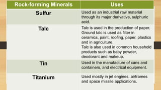 The different common minerals and their uses. | PPTX
