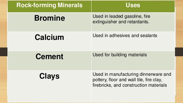 The different common minerals and their uses.