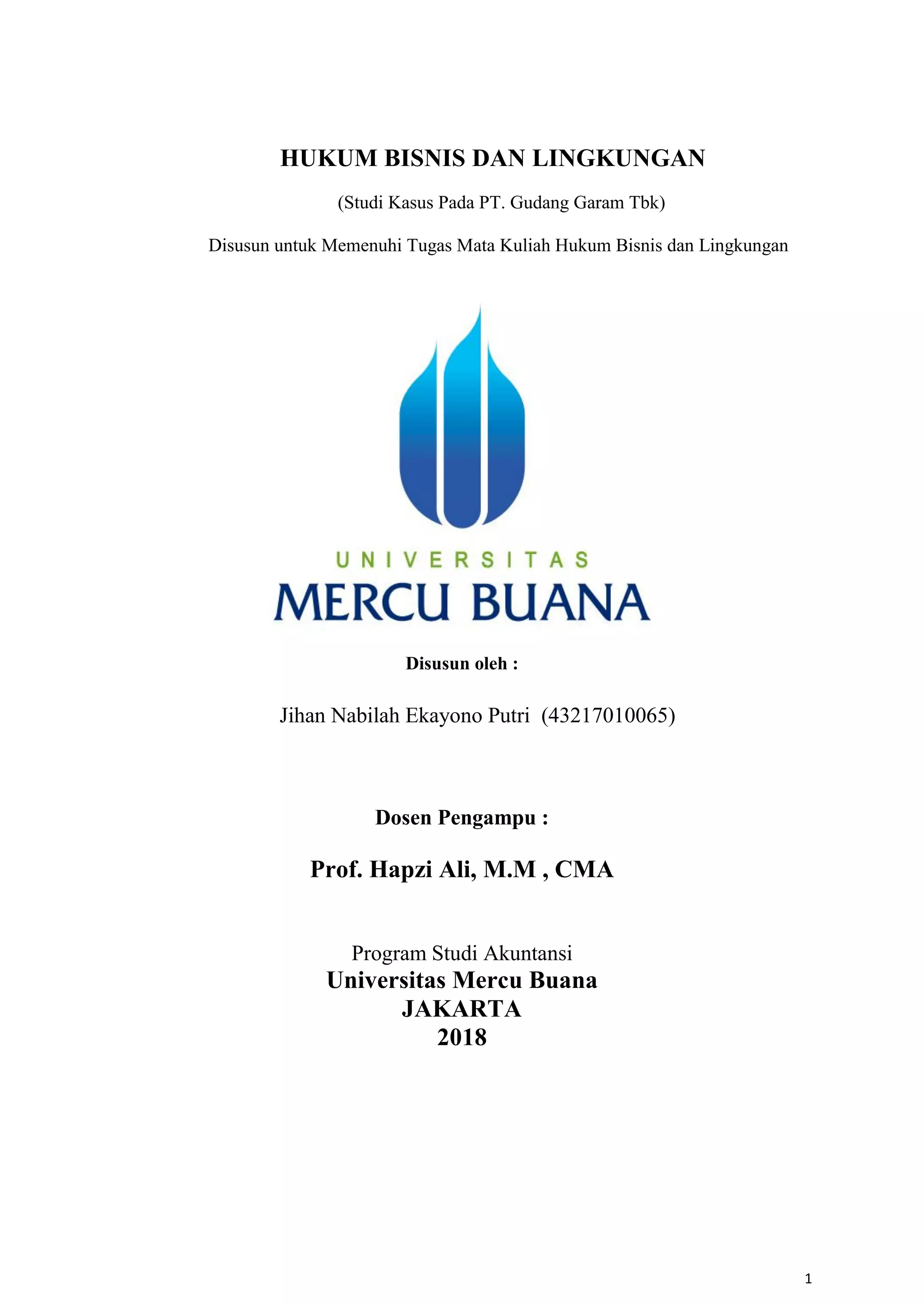 7. HBL, Jihan Nabilah Ekayono Putri, Hapzi Ali, Hukum Bisnis dan Lingkungan, Tugas 3, 2018 | PDF