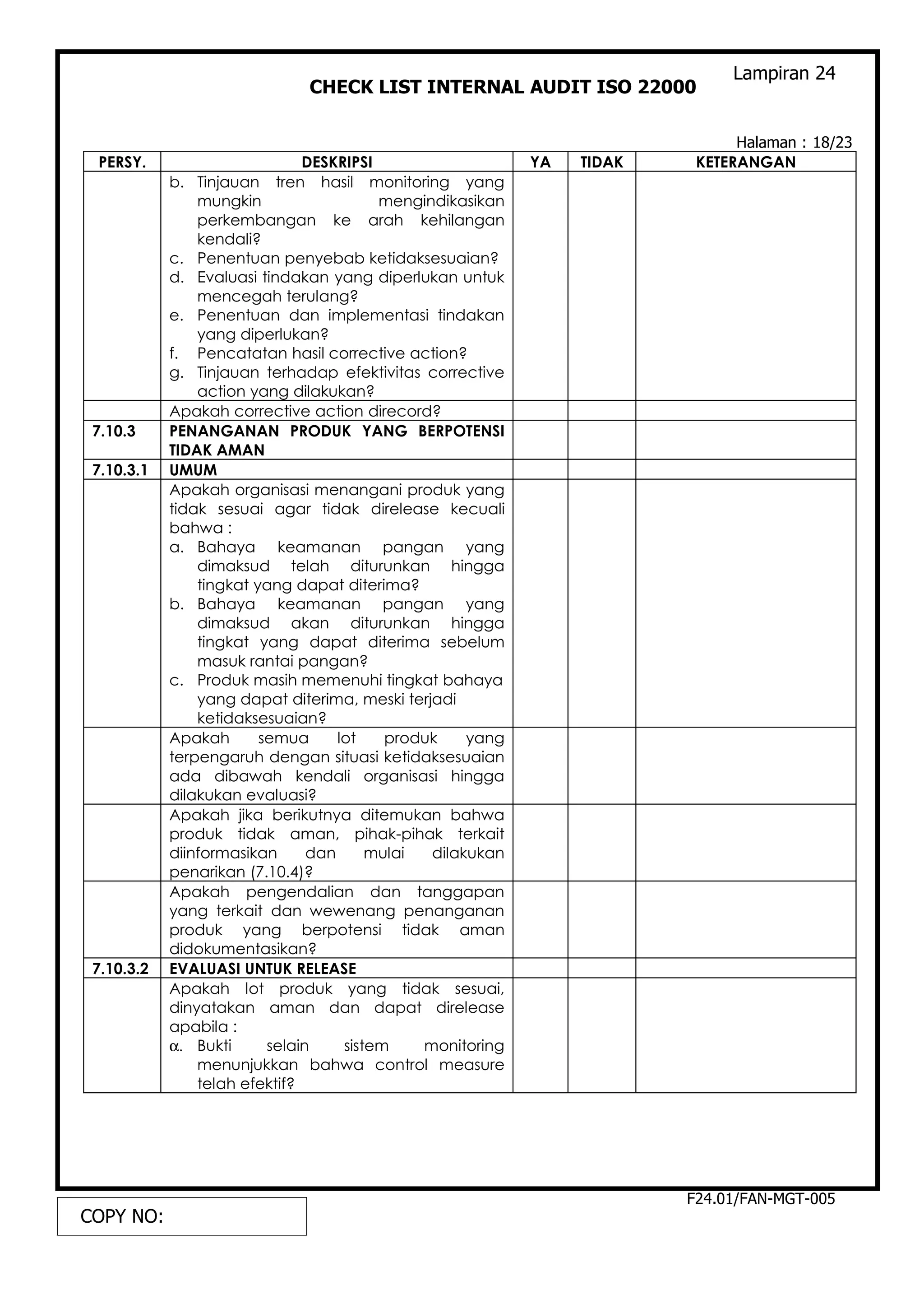 Checklist ISO 22000 versi 2005 | PDF